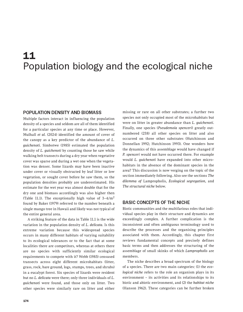 11 Population biology and the ecological niche | Biology of Skinks of ...